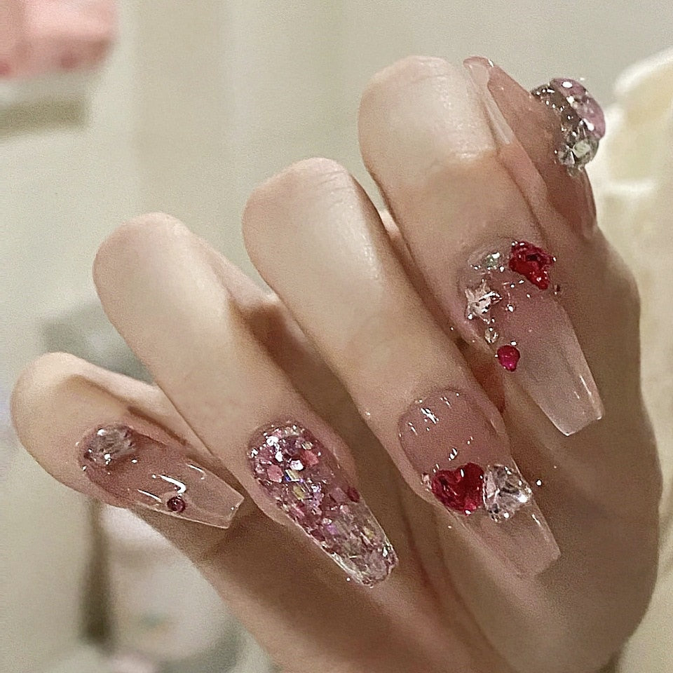 Jeweled 3D Princess Press On Nails Bows Hearts Gems | Kawaii Babe