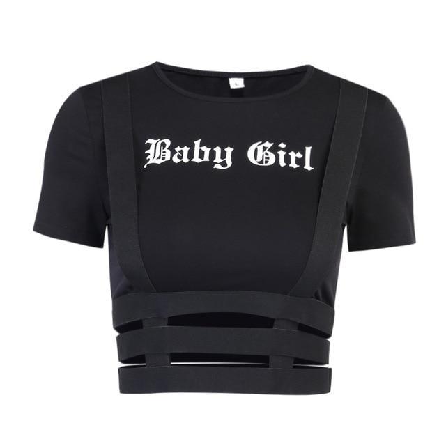 Baby Girl Suspender Crop Top T-Shirt Black | Kawaii Babe