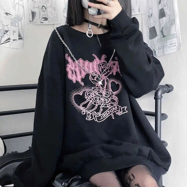 Black Pink Bad Girl Pastel Goth Sweater | Kawaii Babe