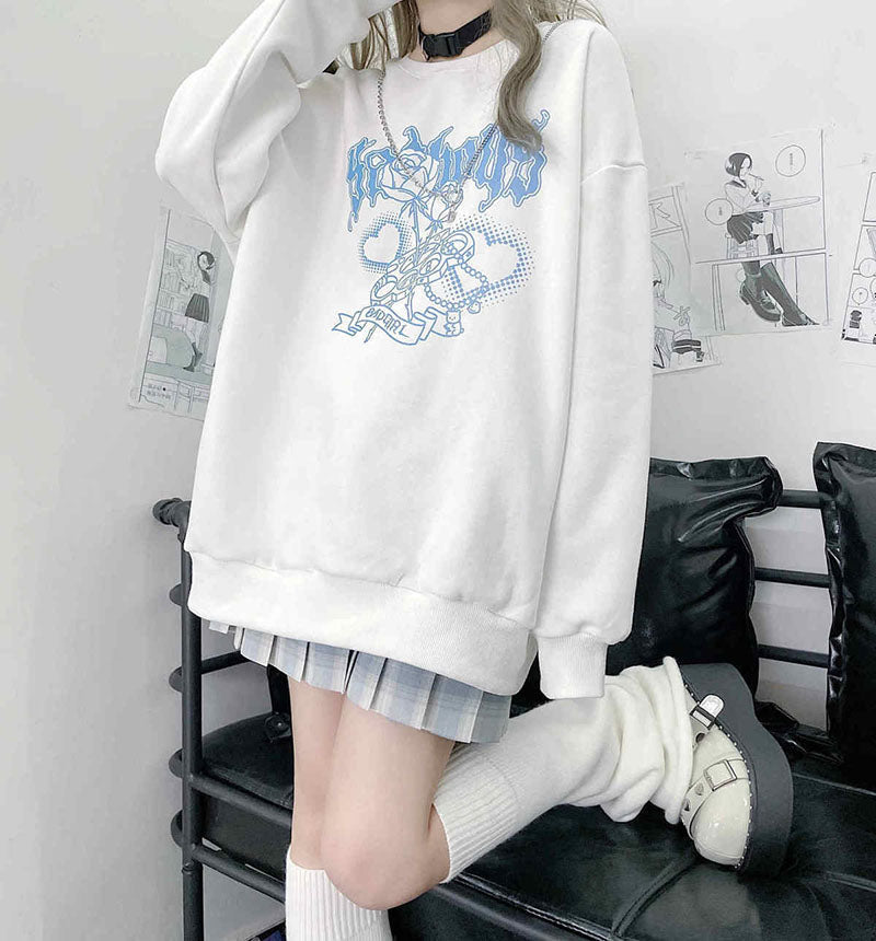 White and Blue Bad Girl Anime Sweater Hoodie | Kawaii Babe