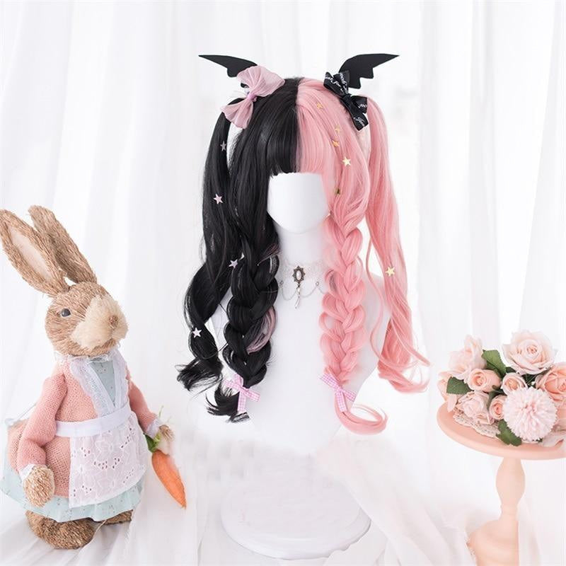 Black Pink Lolita Wig Cosplay Hair Pastel Goth Kanekalon | Kawaii Babe