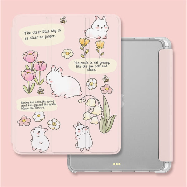 Pastel Pink Yellow Bunny & Kitten iPad Tablet Case | Kawaii Babe