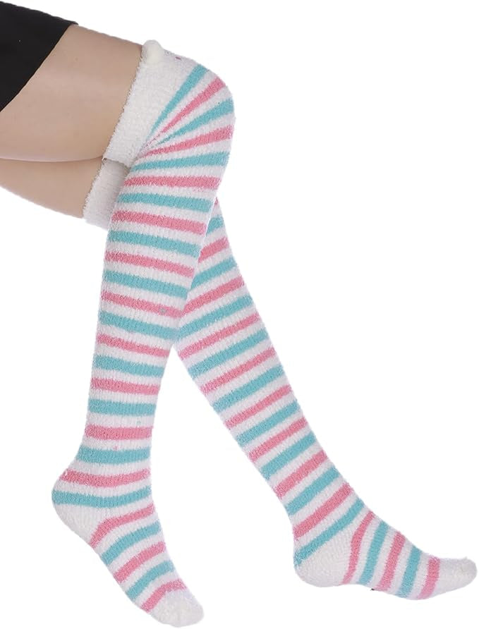 Candy Bear Thigh High Stockings Striped Fuzzy Socks | Kawaii Babe