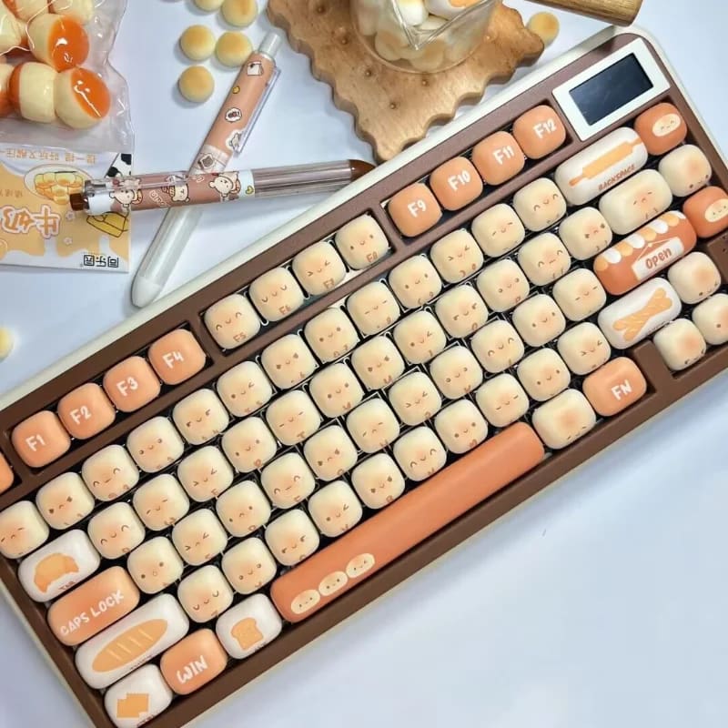 Kawaii Fluffy Bread Bun Keycaps Set 138 Key Caps Keyboard – Kawaii Babe