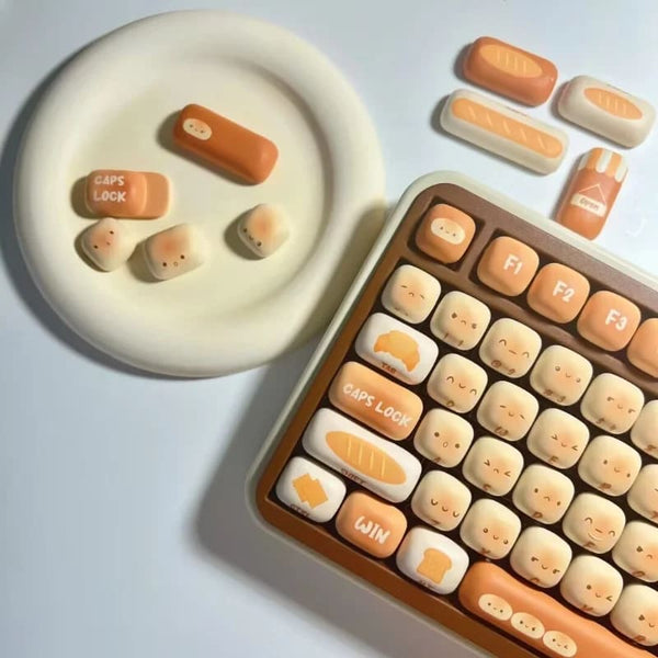 Kawaii Fluffy Bread Bun Keycaps Set 138 Key Caps Keyboard – Kawaii Babe