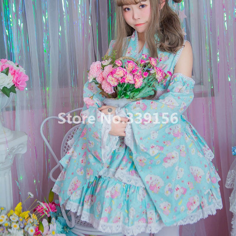 Kitty Kimono Traditional Japanese Kimono Dress Lolita | Kawaii Babe