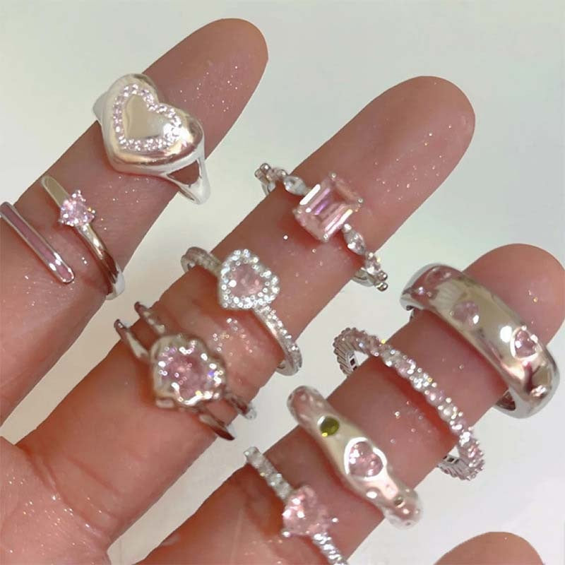 Kawaii Pink Princess Rings Hearts Silver Wings Gemstones – Kawaii Babe