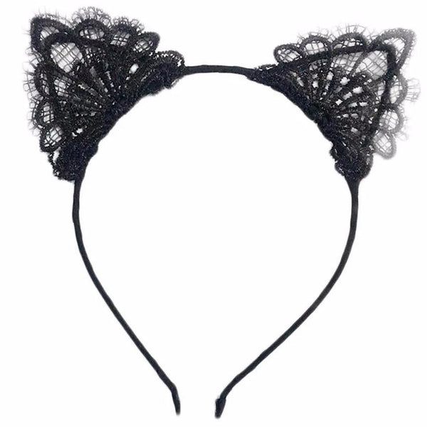 Black Lace Kitty Cat Ears Headband Hair Accessory by Kawaii Babe