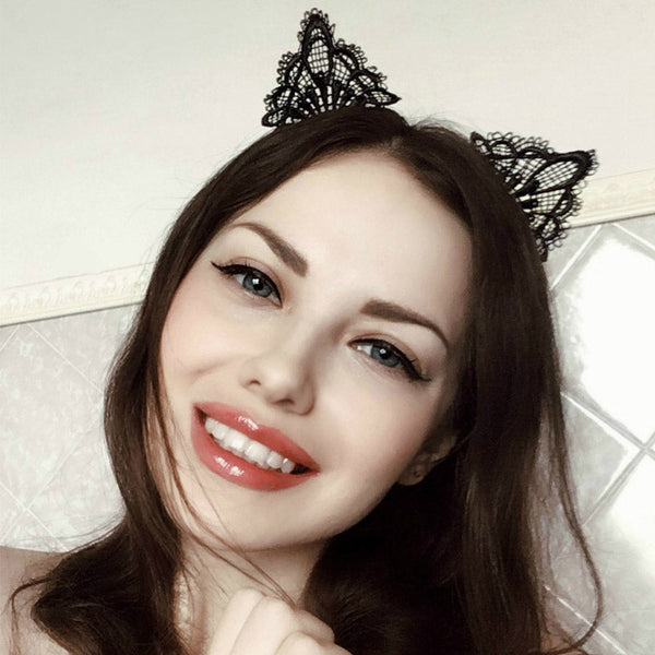 Black Lace Kitty Cat Ears Headband Hair Accessory by Kawaii Babe