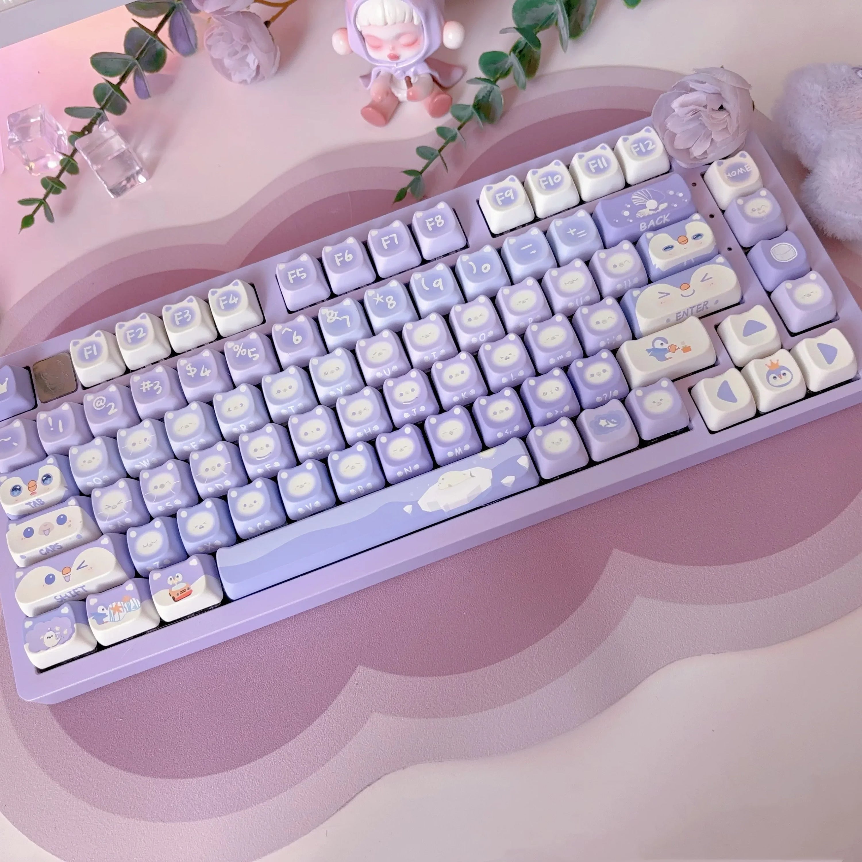 Lavender Penguin Cute Full Key Cap Set Keyboard | Kawaii Babe