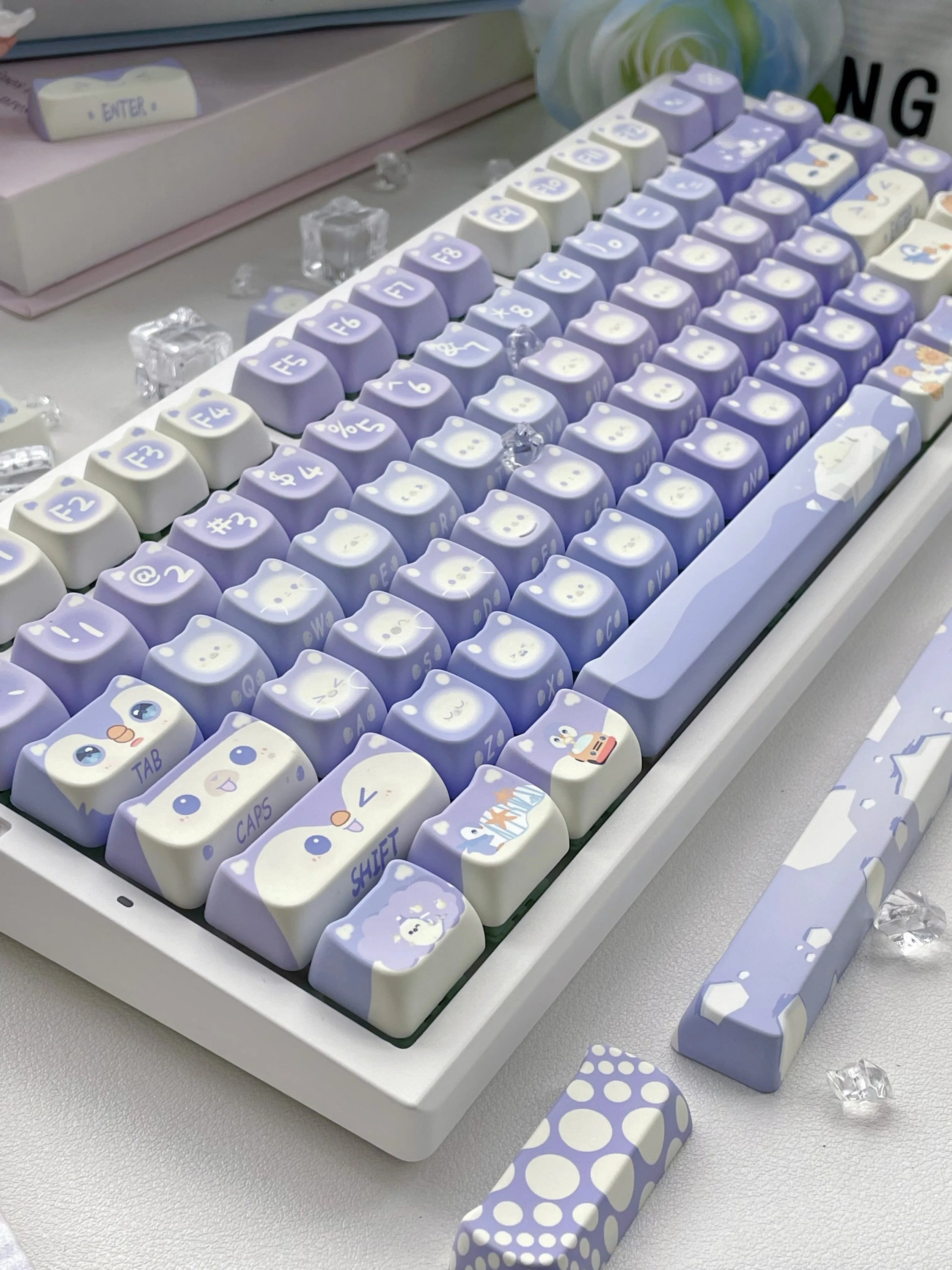 Lavender Penguin Cute Full Key Cap Set Keyboard | Kawaii Babe