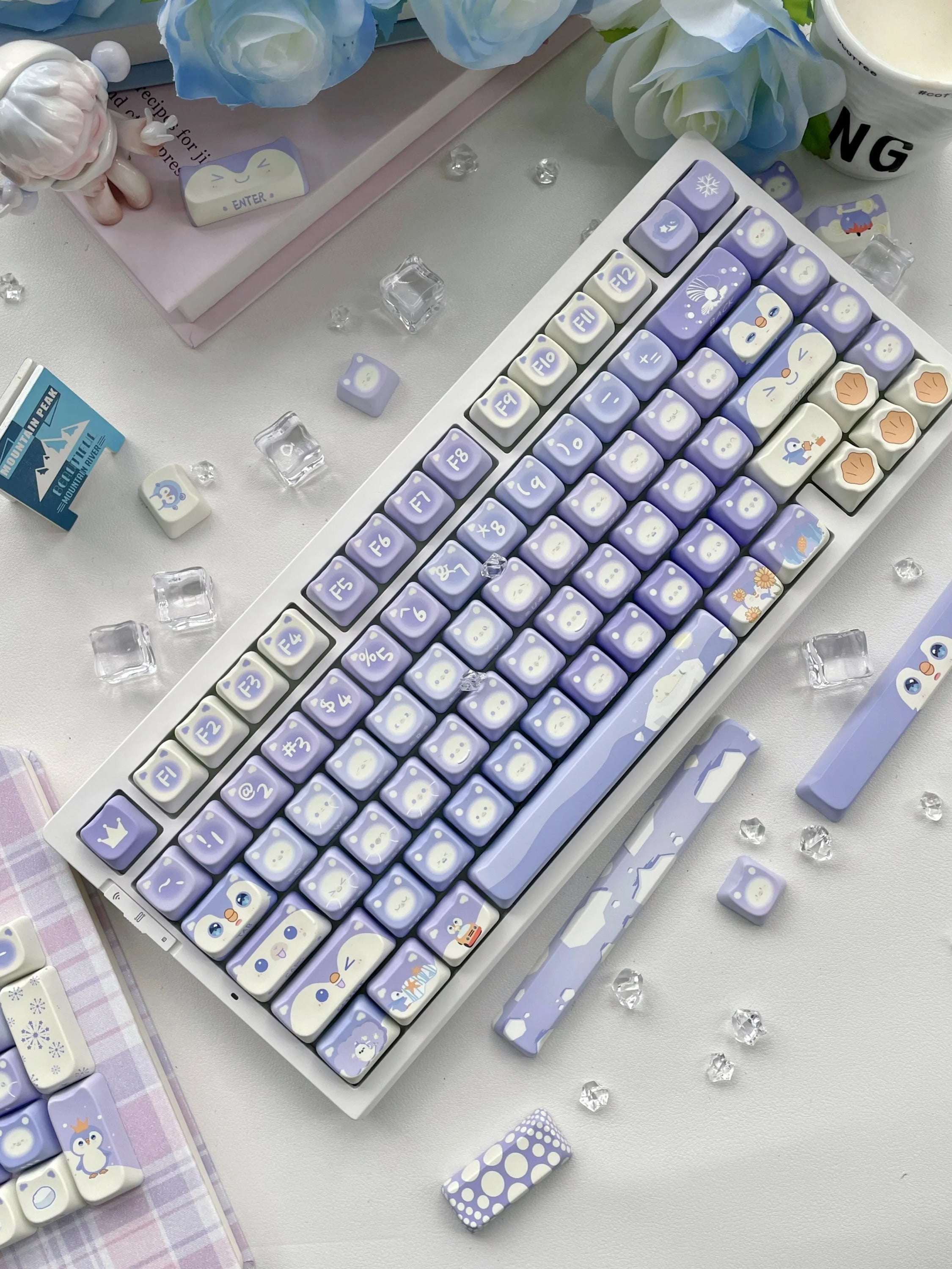 Lavender Penguin Cute Full Key Cap Set Keyboard | Kawaii Babe