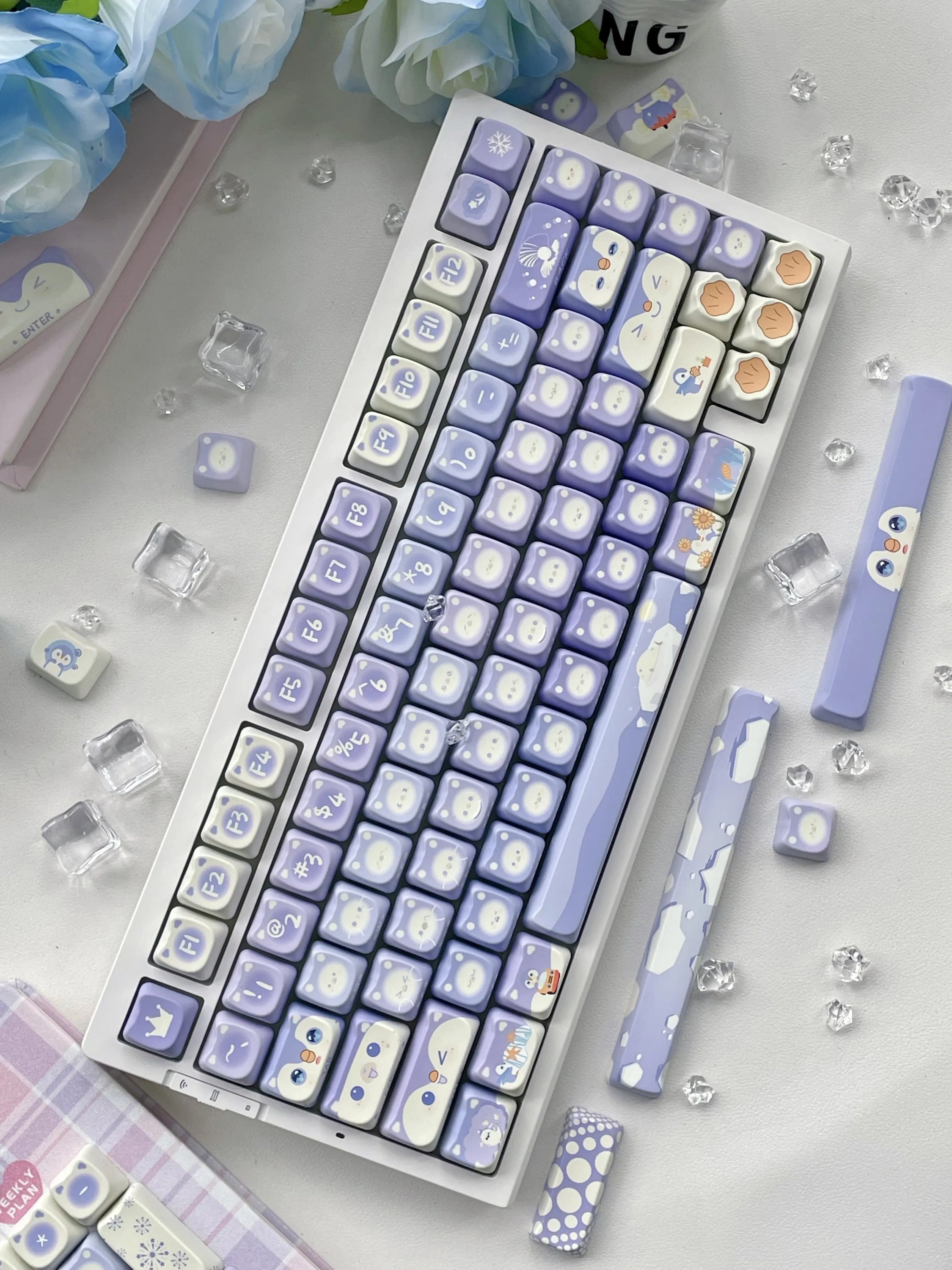 Lavender Penguin Cute Full Key Cap Set Keyboard | Kawaii Babe