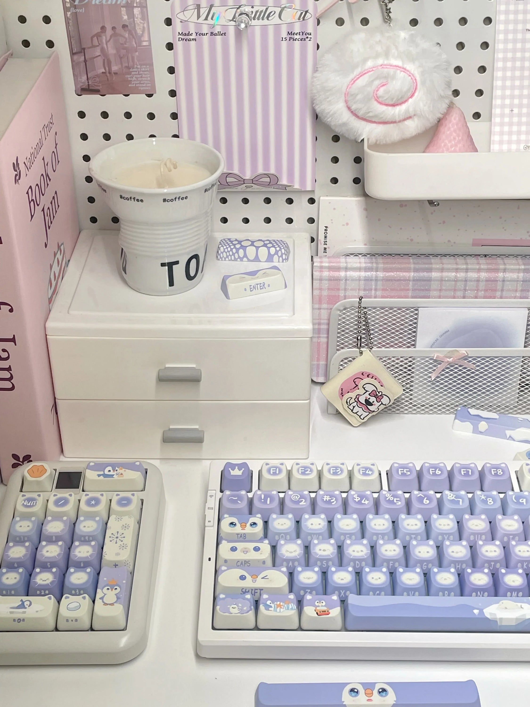 Lavender Penguin Cute Full Key Cap Set Keyboard | Kawaii Babe