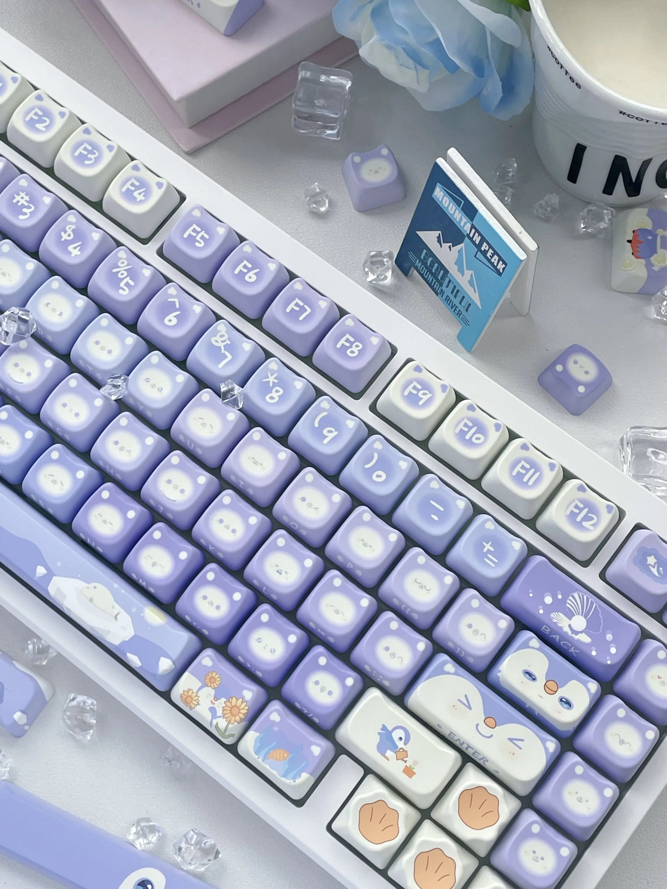 Lavender Penguin Cute Full Key Cap Set Keyboard | Kawaii Babe