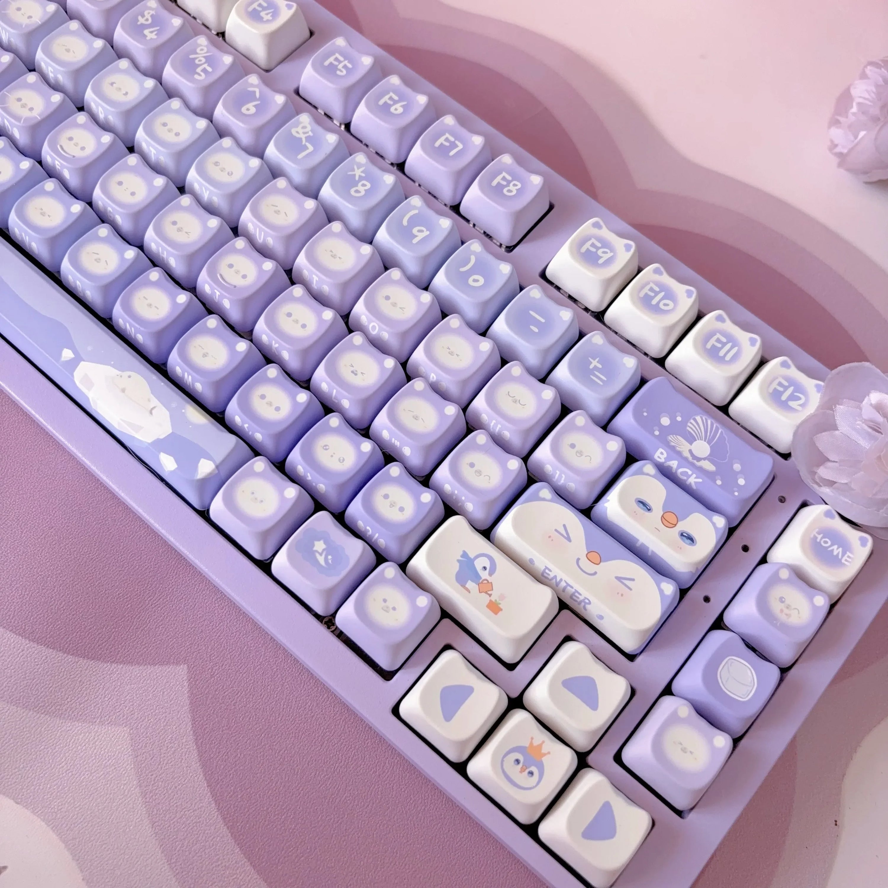 Lavender Penguin Cute Full Key Cap Set Keyboard | Kawaii Babe