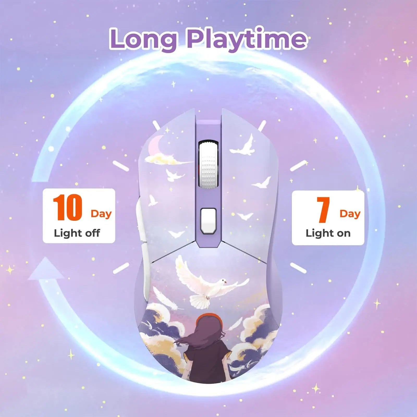 Lavender Skies Anime Wireless Gaming Mouse Mice | Kawaii Babe