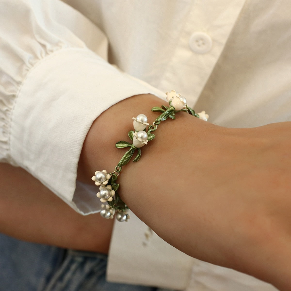 Lily Of The Valley Pearl Bracelet Gold Plated Cottagecore Kawaii Babe