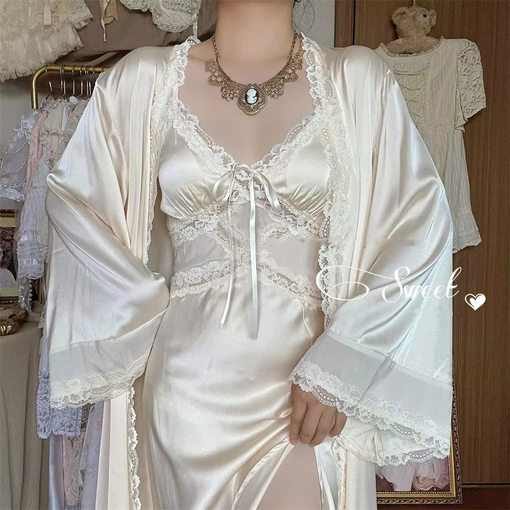 The Maiden Satin Nightgown Night Dress & Robe Set | Kawaii Babe