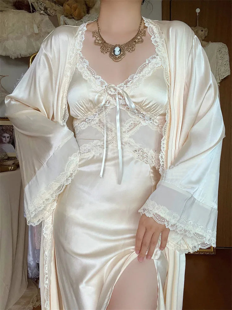 The Maiden Satin Nightgown Night Dress & Robe Set | Kawaii Babe