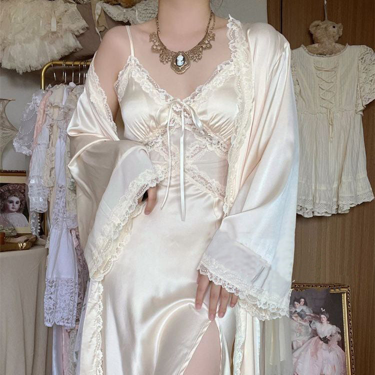 The Maiden Satin Nightgown Night Dress & Robe Set | Kawaii Babe