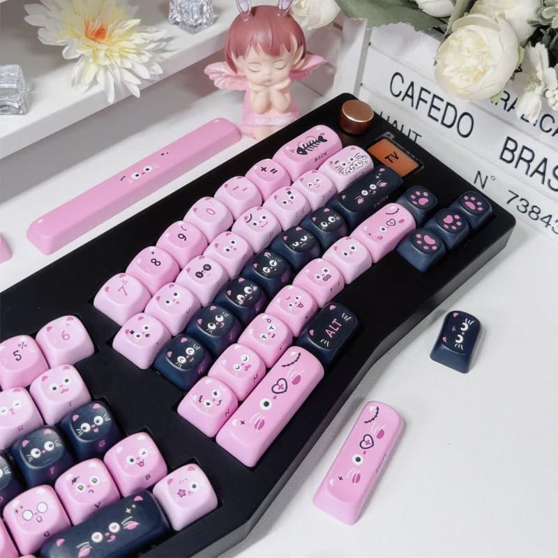 Pastel Goth Pink Black Pig Piggy Keycaps Set Keyboard – Kawaii Babe
