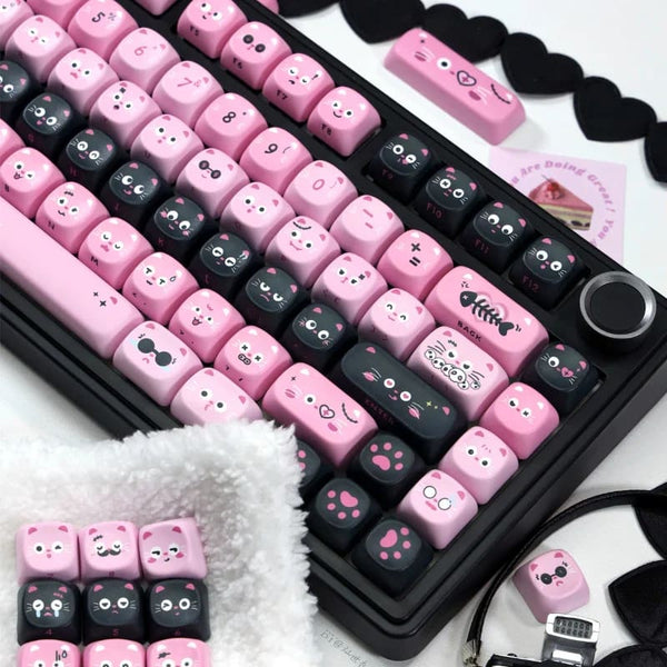Pastel Goth Pink Black Pig Piggy Keycaps Set Keyboard – Kawaii Babe