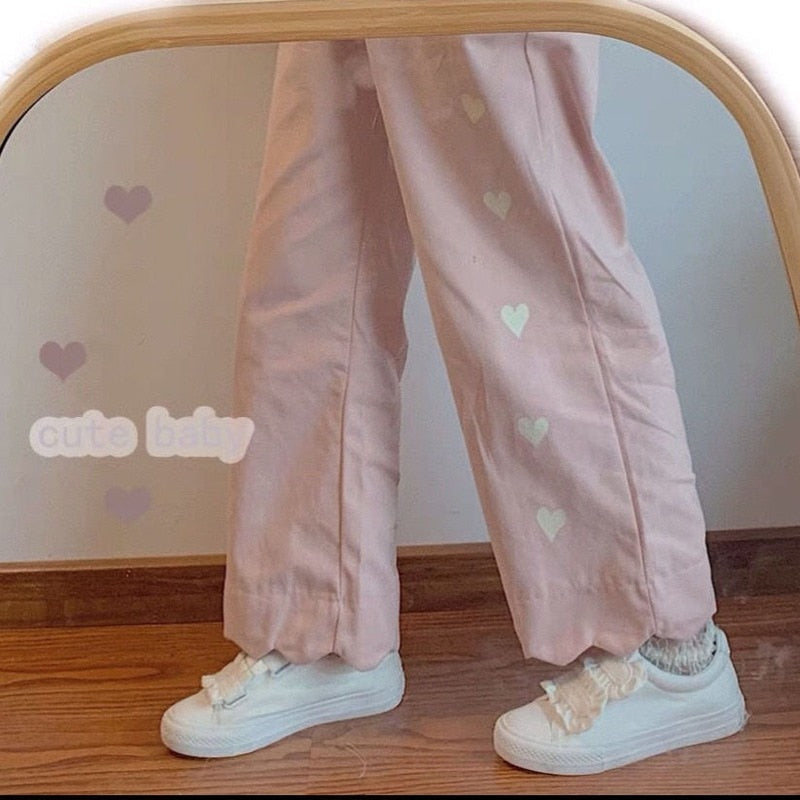 Scalloped Hem Kawaii Pastel Heart Print Pants | Kawaii Babe