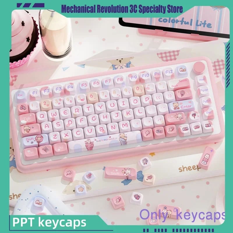 Pink Kawaii Teddy Keycaps Set Keyboard Caps – Kawaii Babe