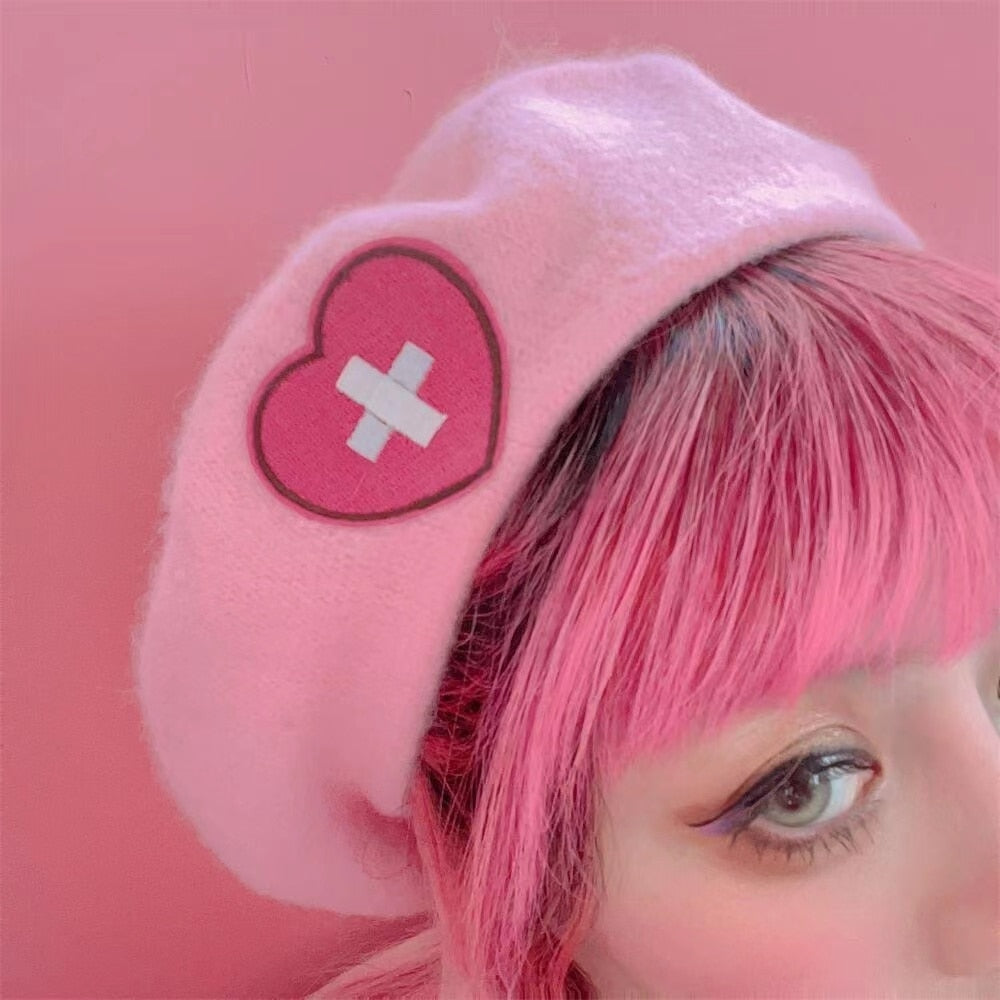 Pink Menhera Nurse Beret Hat Pastel Goth Japanese Medic Kawaii Babe