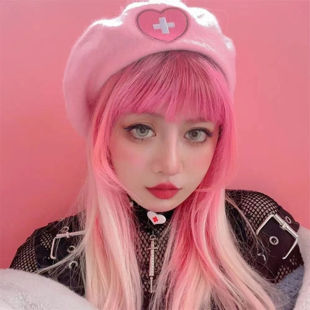 Pink Menhera Nurse Beret Hat Pastel Goth Japanese Medic Kawaii Babe