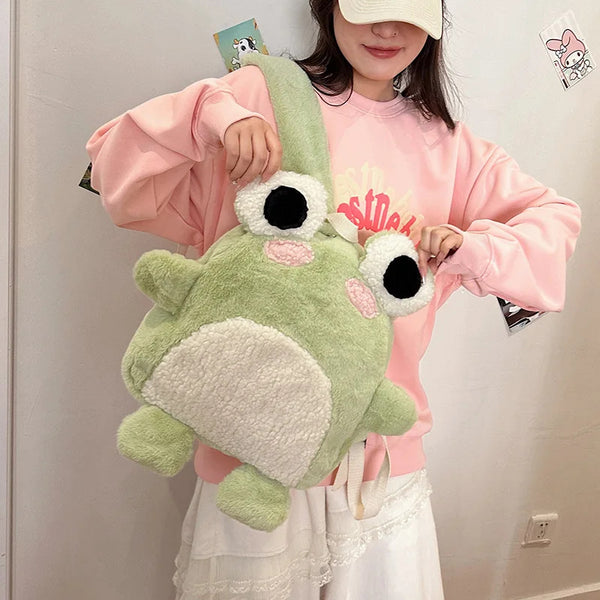 Cute Plush Green Frog Backpack Book Bag | Kawaii Babe