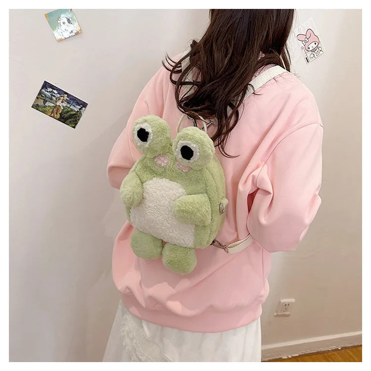 Cute Plush Green Frog Backpack Book Bag | Kawaii Babe