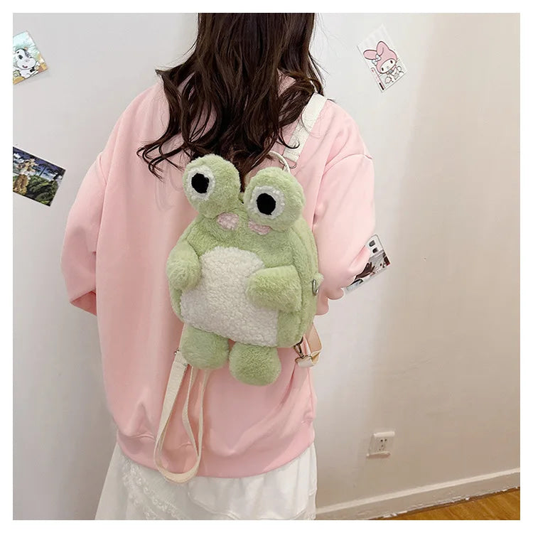 Cute Plush Green Frog Backpack Book Bag | Kawaii Babe