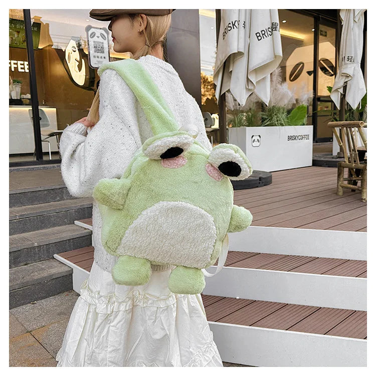 Cute Plush Green Frog Backpack Book Bag | Kawaii Babe