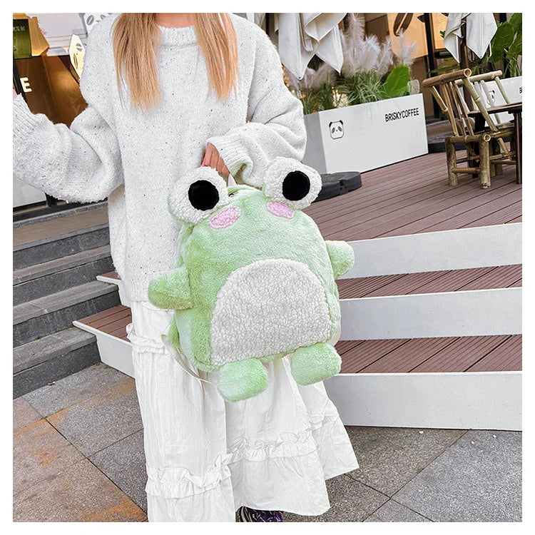 Cute Plush Green Frog Backpack Book Bag | Kawaii Babe