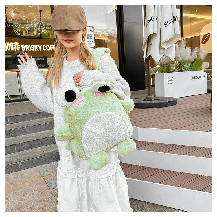 Cute Plush Green Frog Backpack Book Bag | Kawaii Babe