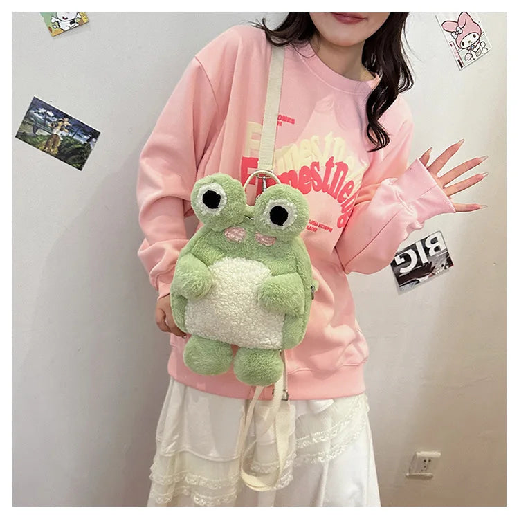 Cute Plush Green Frog Backpack Book Bag | Kawaii Babe