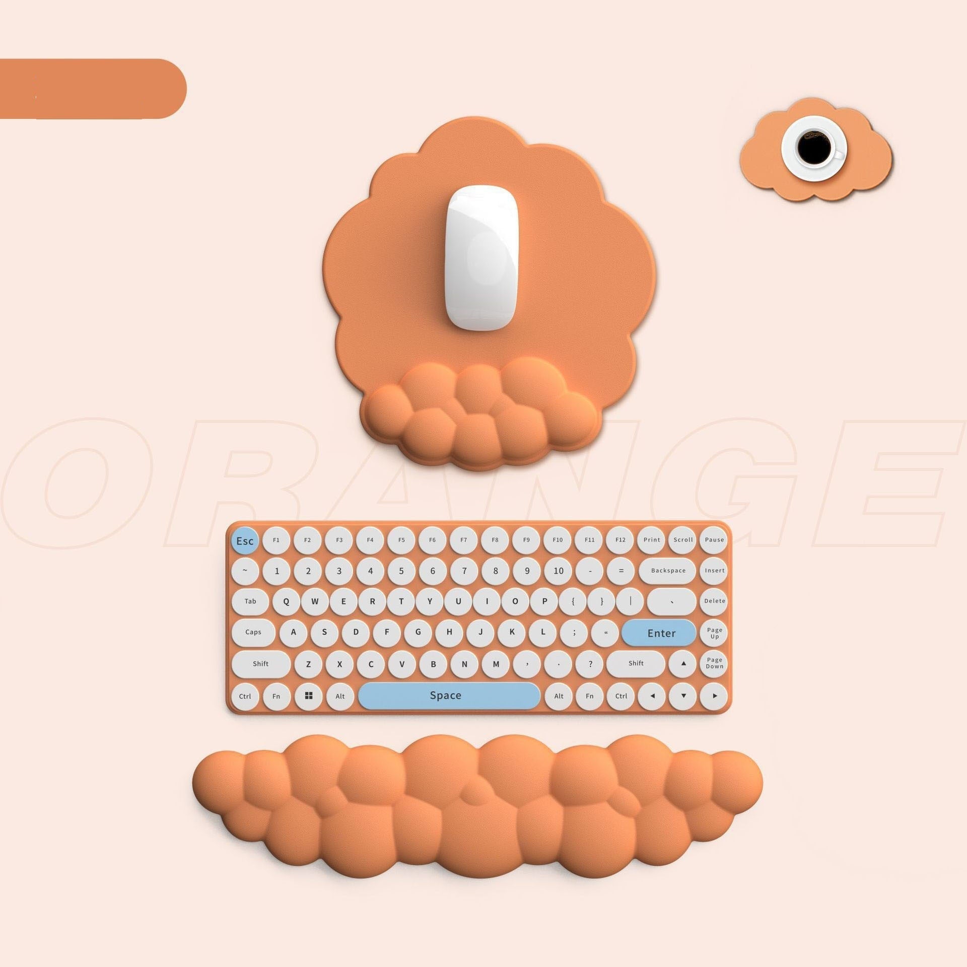Pink Blue Orange Puffy Cloud Pastel Wrist Rest Pad | Kawaii Babe