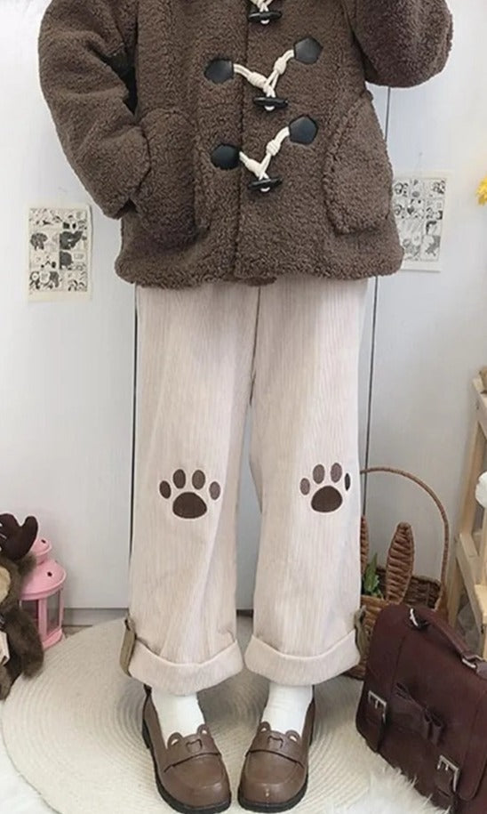 Puppy Paw Print Brown & Cream Corduroy Pants | Kawaii Babe