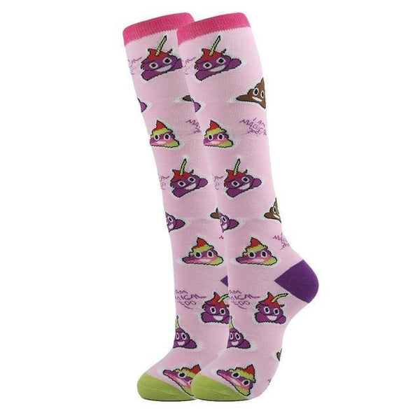 Rainbow Poo Knee High Socks Stockings Pink Purple | Kawaii Babe
