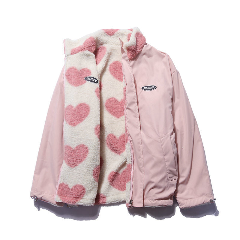 Plush Reversible Lovecore Hearts Jacket Outerwear | Kawaii Babe
