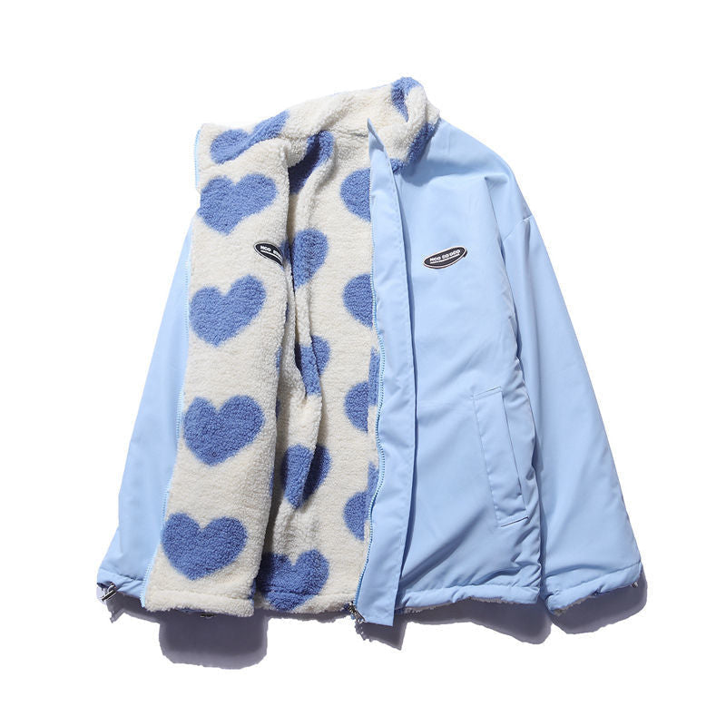 Plush Reversible Lovecore Hearts Jacket Outerwear | Kawaii Babe