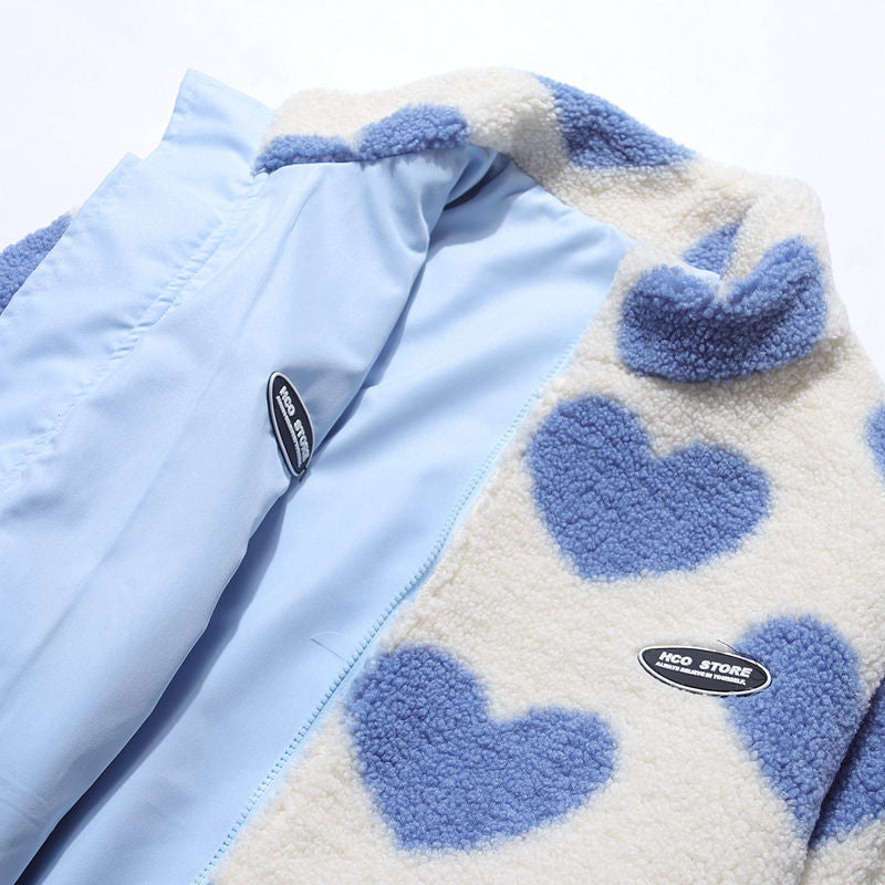 Plush Reversible Lovecore Hearts Jacket Outerwear | Kawaii Babe