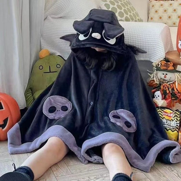 Spooky Black & Purple Hooded Halloween Bat Cloak – Kawaii Babe