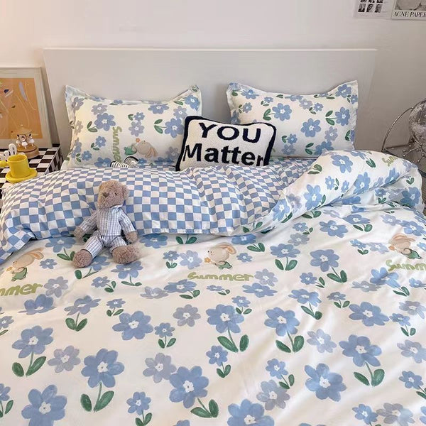 Spring Floral Bedding Sets Hearts Tulips Roses Plaid | Kawaii Babe