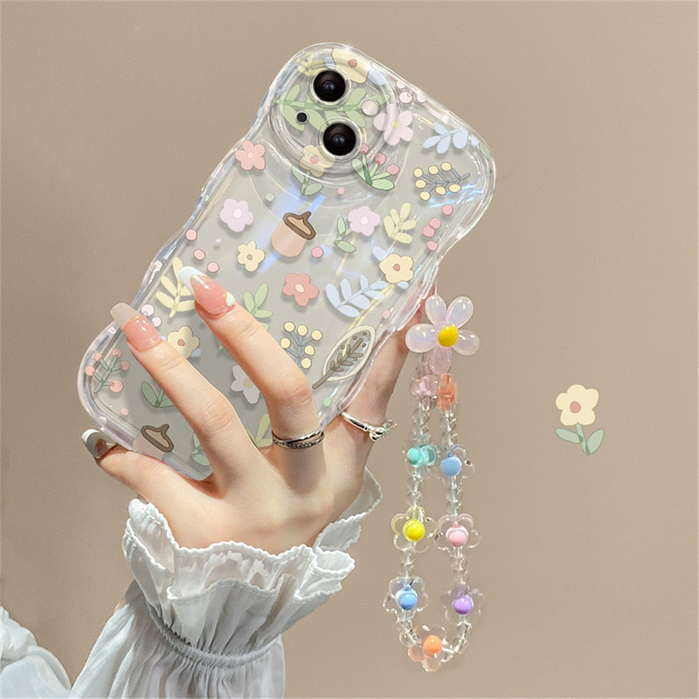 Pastel Spring 3D Flower iPhone Case With Wrist Chain | Kawaii Babe