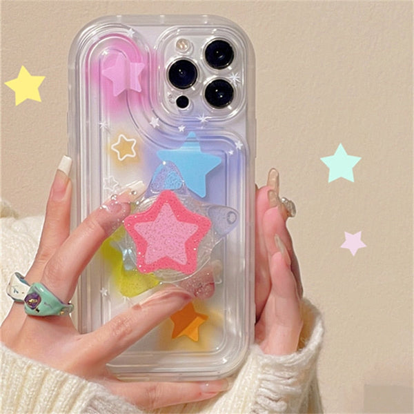 Glittery Pastel Pink Starry Pop Grip iPhone Case | Kawaii Babe