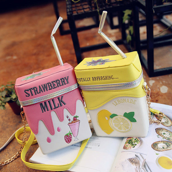 Strawberry Milk & Lemonade Juice Box Bag Purse Handbag by Kawaii Babe