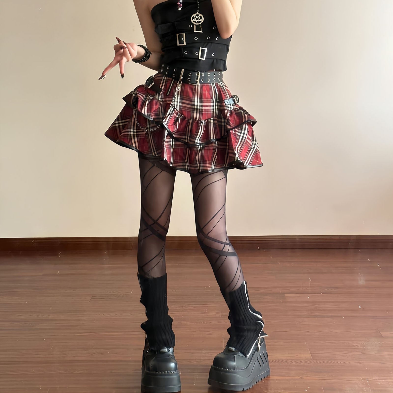 Layered & Ruffled Tartan Red Plaid Goth Skirt | Kawaii Babe